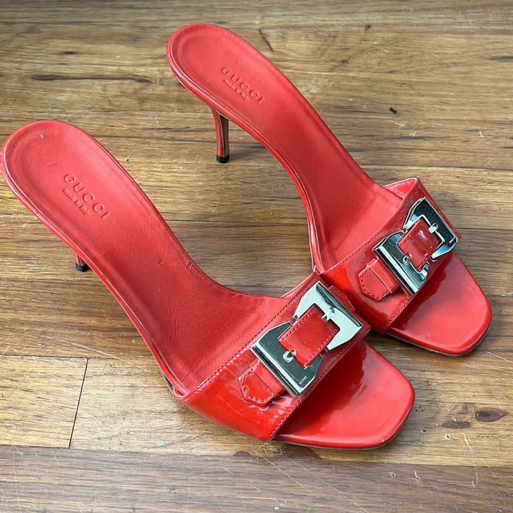 Vintage Gucci Red Patent Leather Sandal Heels 8.5 - Gem
